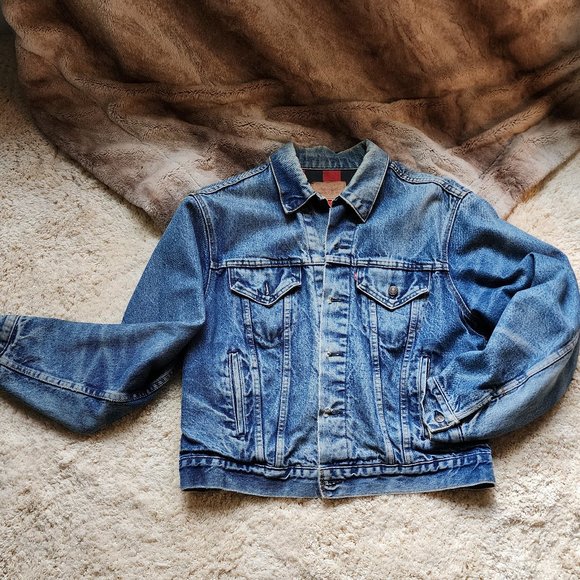 Levi's | Jackets & Coats | 8s Vintage Levis Flannel Lined Denim Trucker Jacket Sz46 | Poshmark